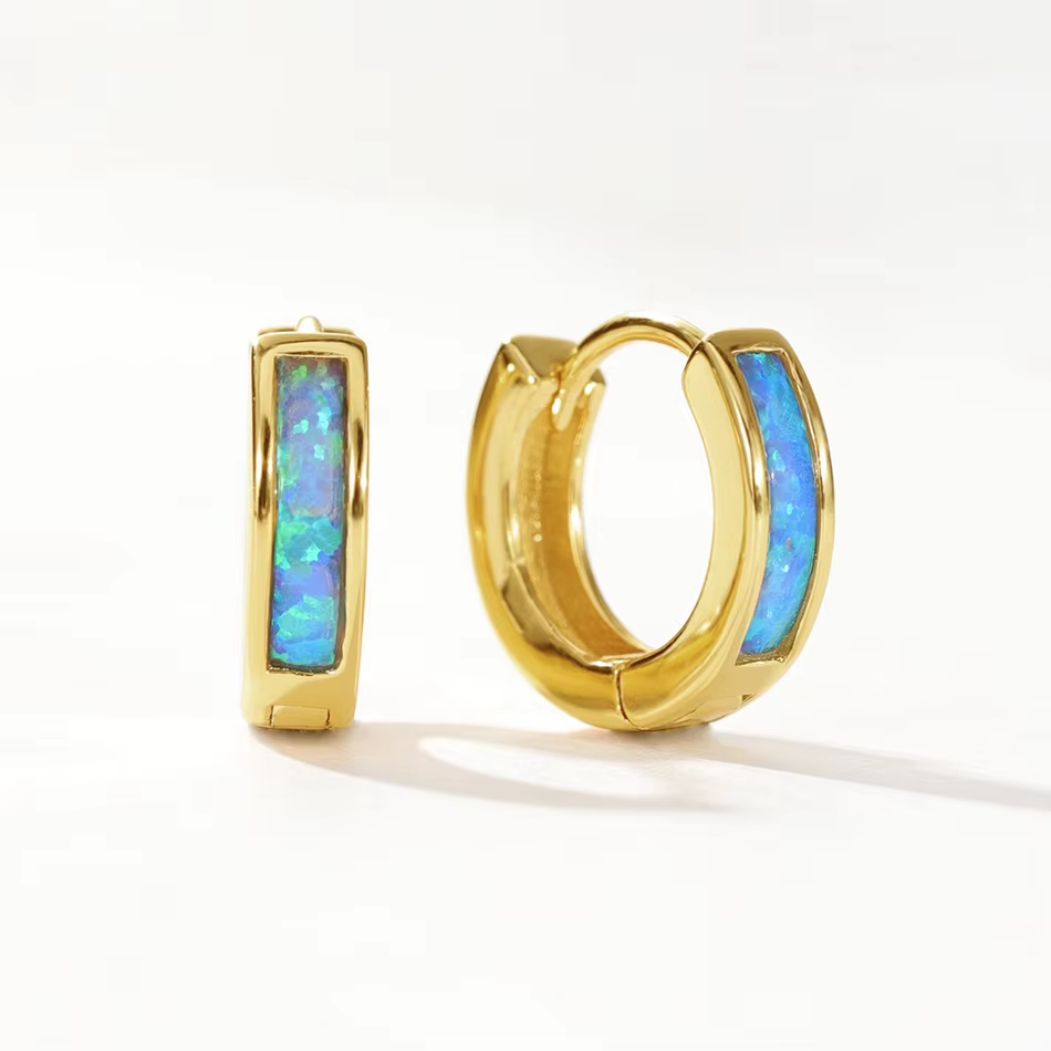Gold opal huggie earrings store